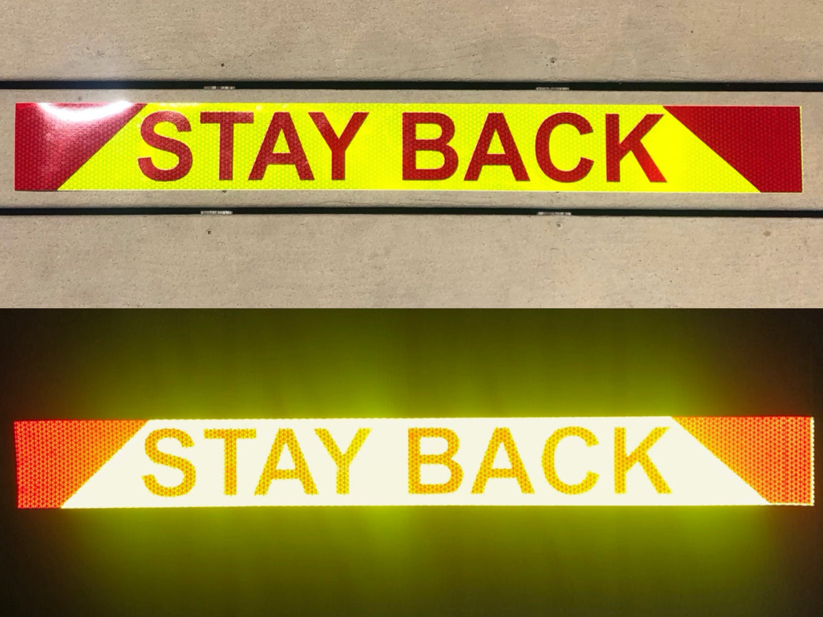 "STAY BACK" Reflective Chevron Word Panel 4"x36" – Reflective Pro